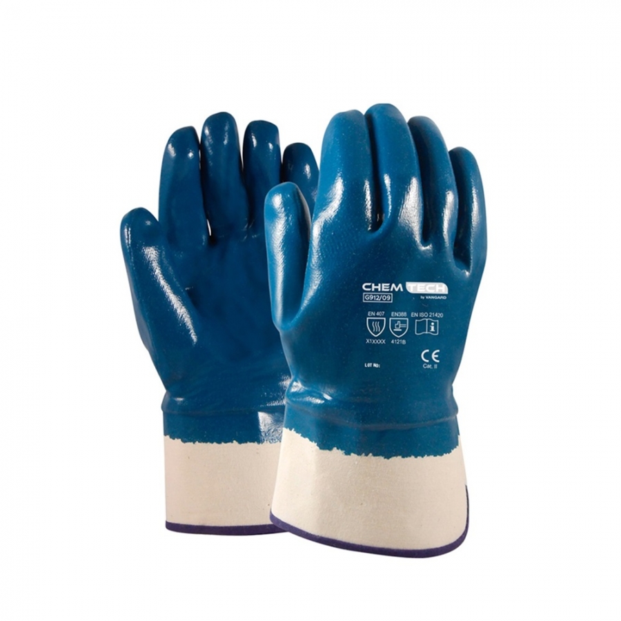 Guante recubierto de nitrilo con puño elástico