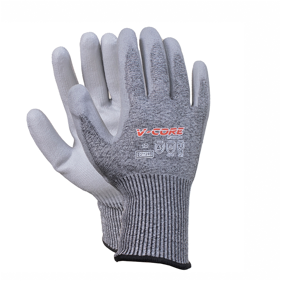 Guante anticorte de HPPE (nivel E/A5) con PU en palma “V-Core”