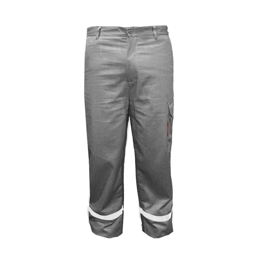 Pantalón gris con cinta reflectiva, resistente a la llama ATPV 8.2 cal/cm²