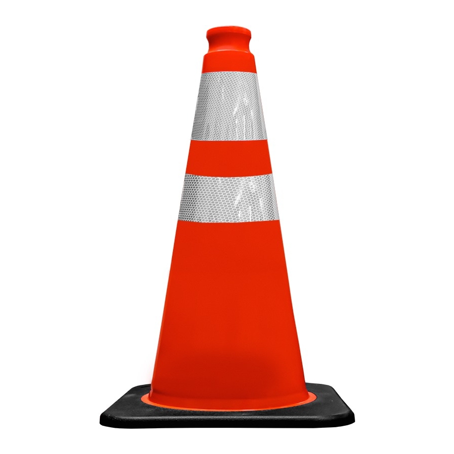 Cono de señalización semiflexible con base negra y doble cinta reflectiva