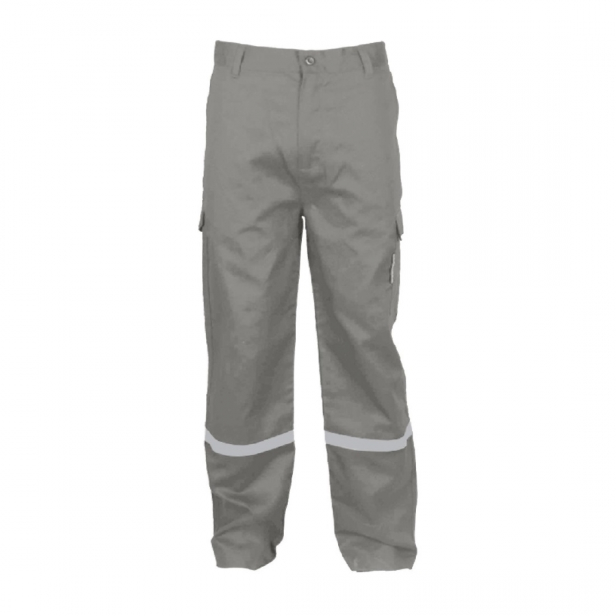 Pantalón gris con cinta reflectiva, resistente a la llama ATPV 8.2 cal/cm²